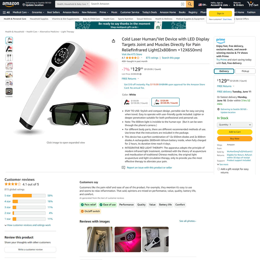 KTS Handheld Cold Laser Light Therapy Device for Humans/Dogs - Portable ...